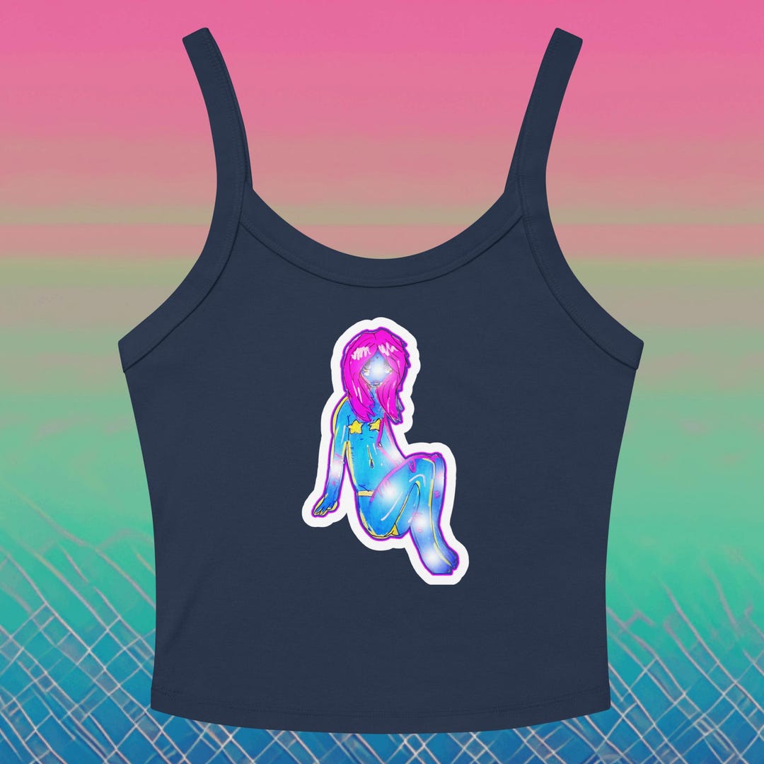 Blue-pink Alien Sticker Tank Poofellie's Closet - Etsy