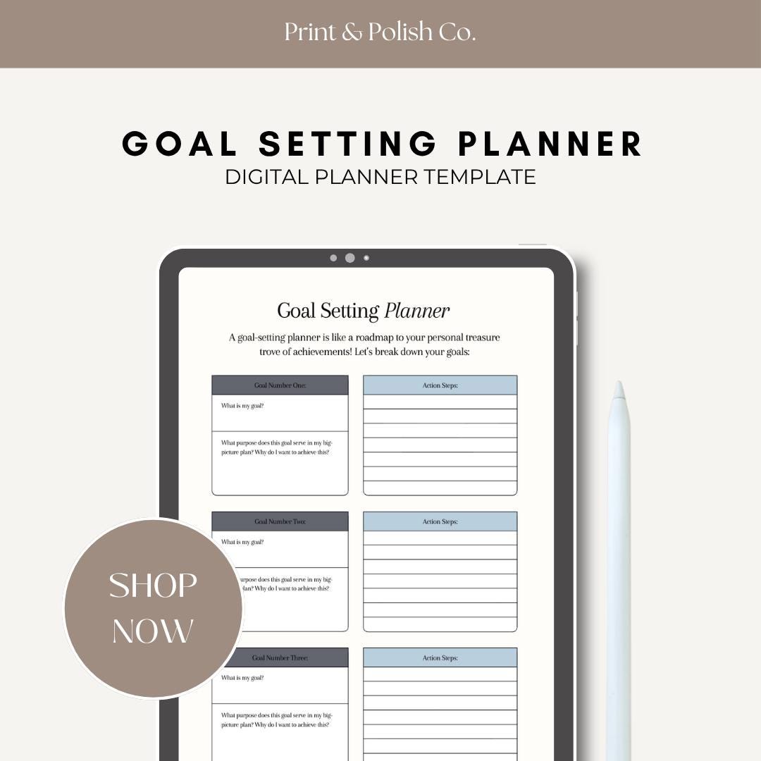 Goal Setting Planner Printable Digital Download Minimalist Goal Tracker ...