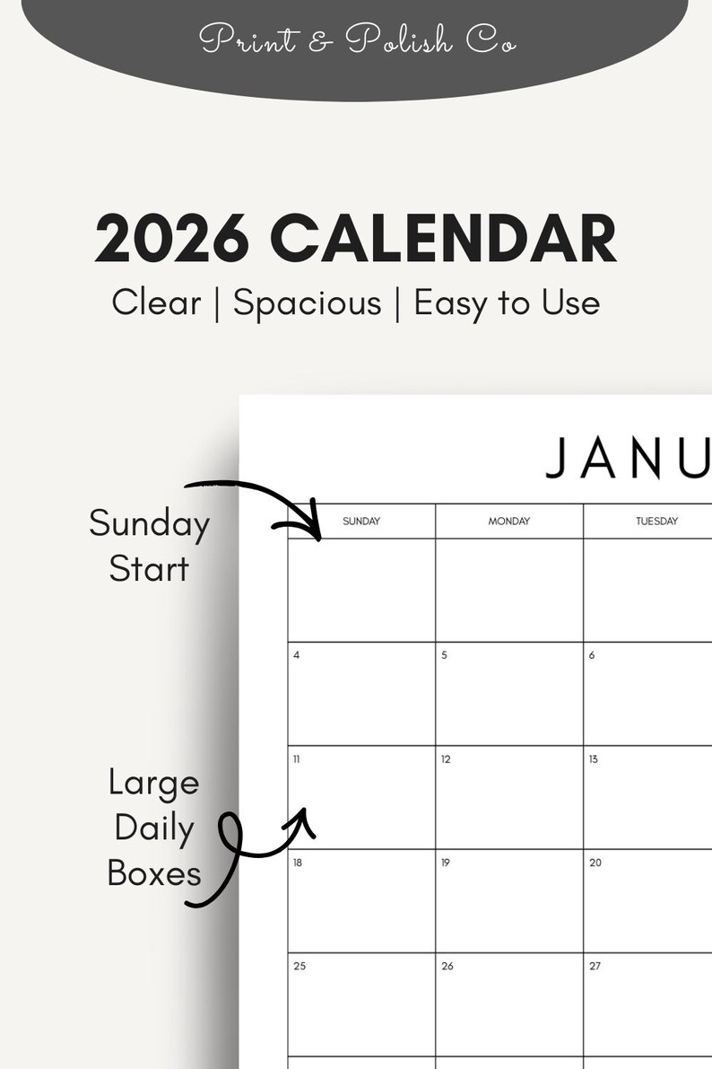 2026 Monthly Calendar Printable | Minimalist Neutral Planner (letter ...