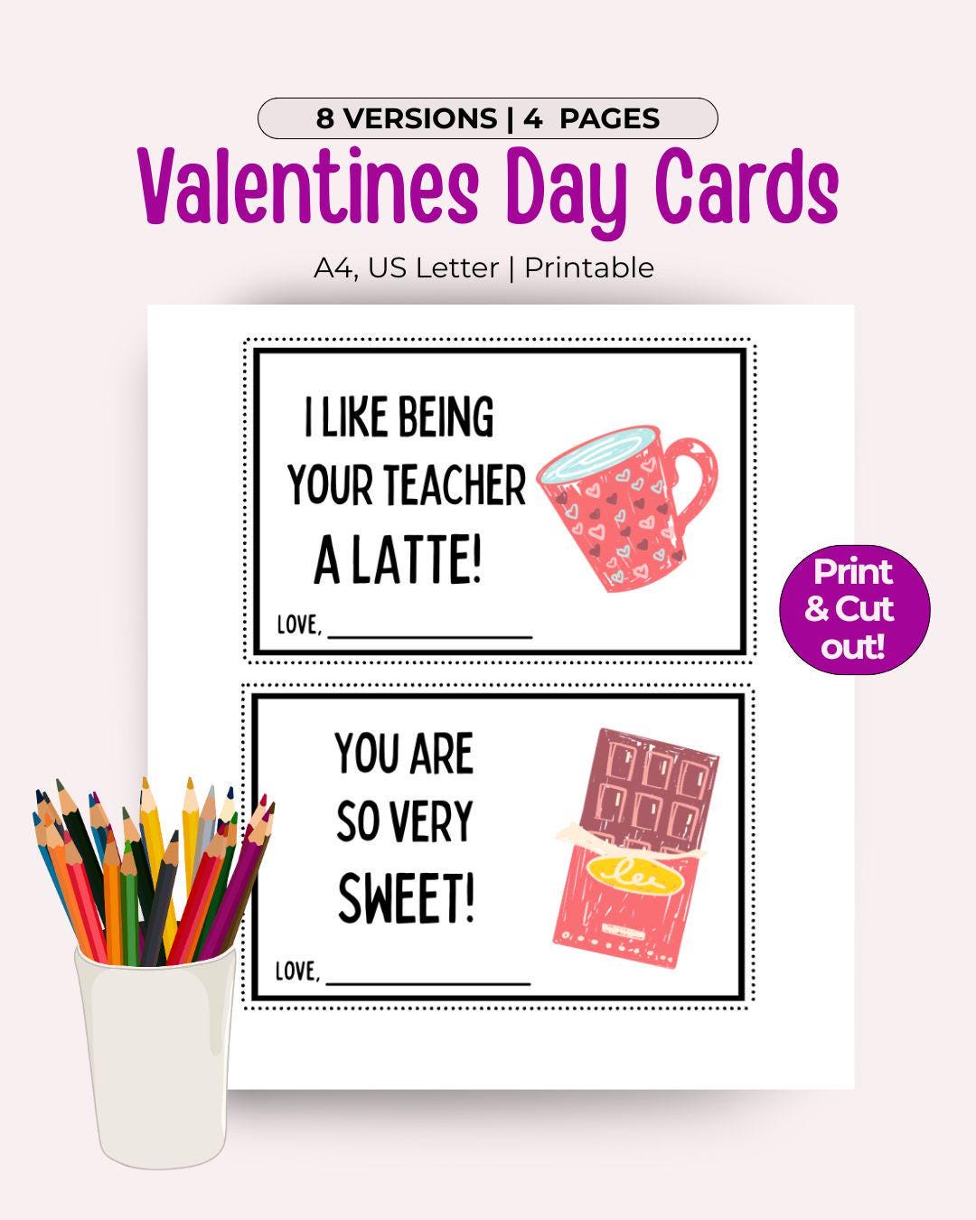Printable Valentine Cards for Kids Non Candy Classroom Valentines PDF ...