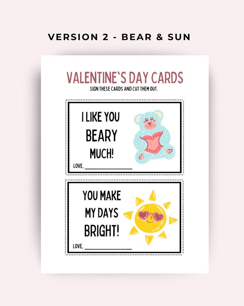Printable Valentine Cards for Kids Non Candy Classroom Valentines PDF ...