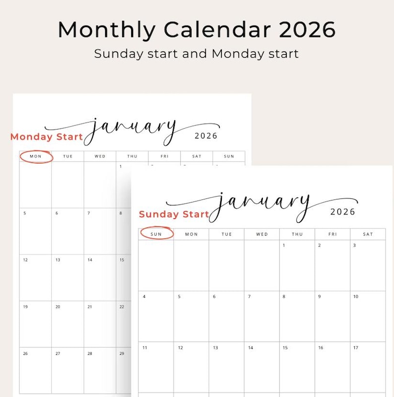 2026 Monthly Calendar Printable | Minimal Elegant Calendar | PDF ...