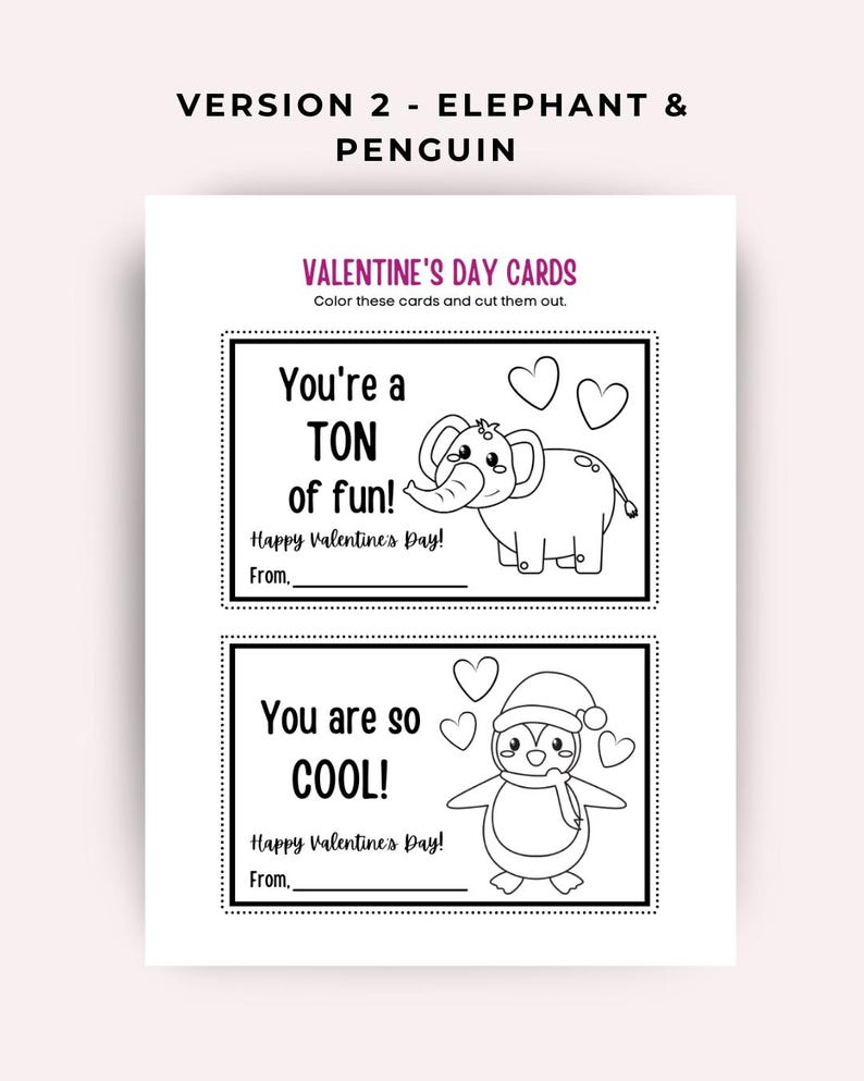 Printable Valentine's Day Cards for Kids | Animal Designs | PDF ...