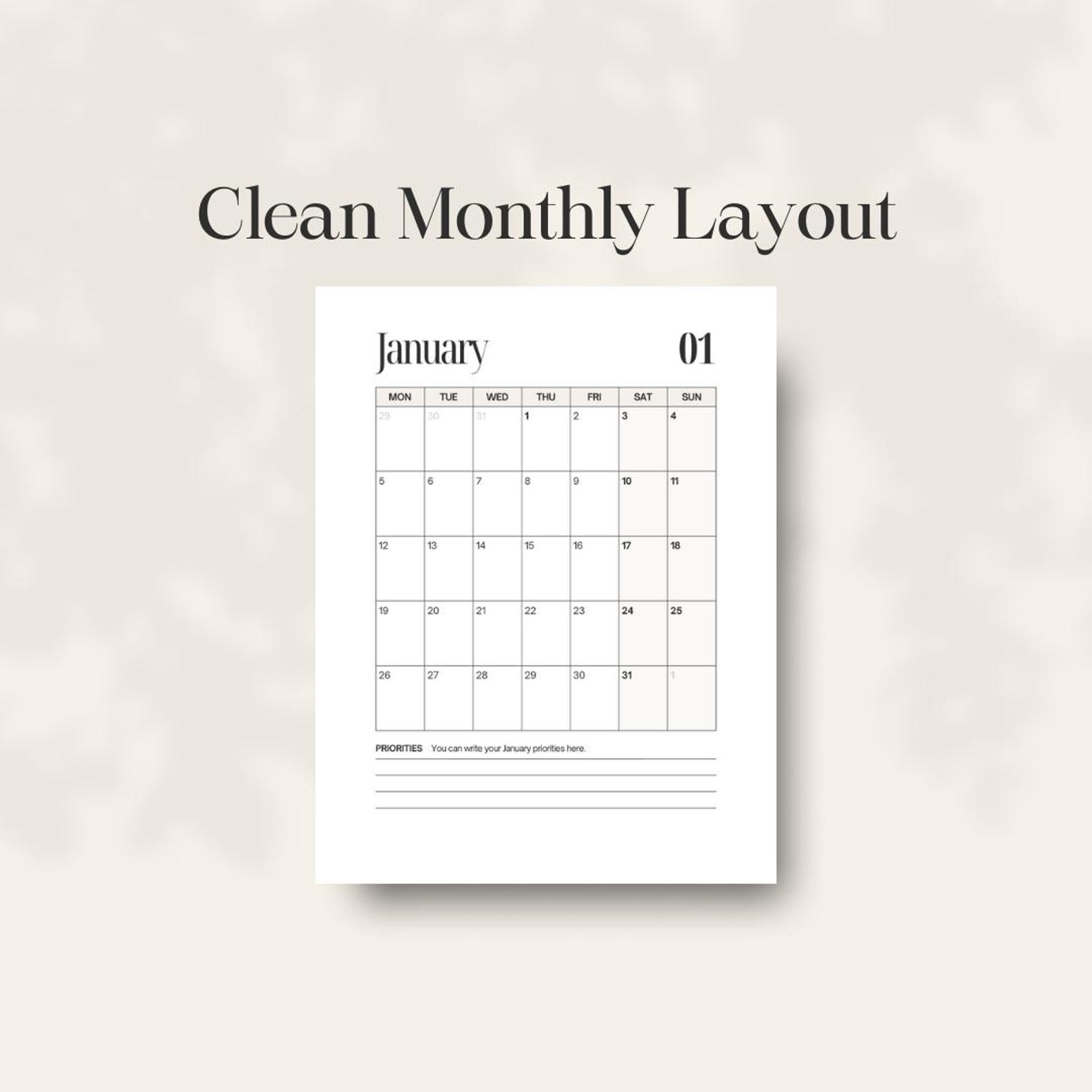 2026 Yearly Planner Printable | Minimalist Monthly Calendar + Notes ...