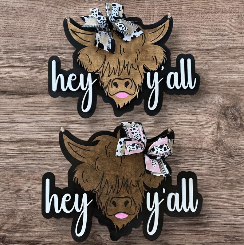 Laser Cut Highland Cow Welcome Sign | Farmhouse Door Hanger - Etsy