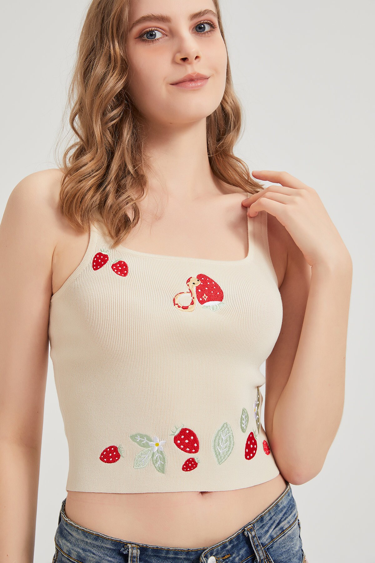 Chibi Snake Strawberry Tank Top | Embroidered Font | Sweater Knit ...