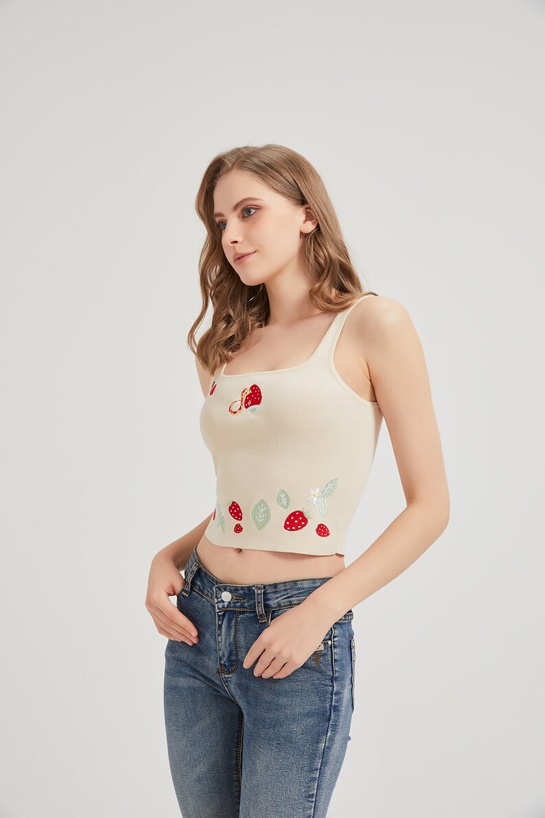 Chibi Snake Strawberry Tank Top | Embroidered Font | Sweater Knit ...