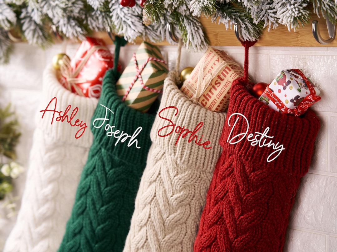 Custom Cable Knit Christmas Stockings With Name-monogram Family ...