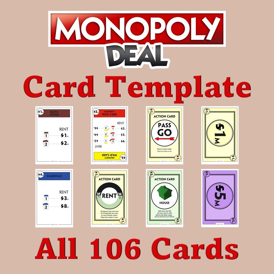 Monopoly Deal Card Template | Custom Printable Deck | Personalized ...