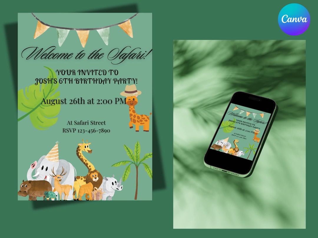 Safari Themed Birthday Invitation, Digital Template, Birthday ...