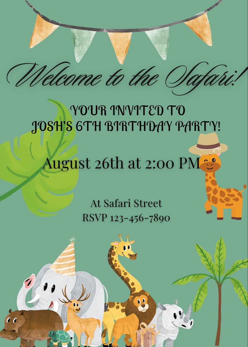 Safari Themed Birthday Invitation, Digital Template, Birthday ...