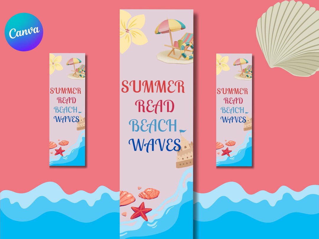 Summer Editable Bookmark, Canva Template, Summer Beach Bookmark - Etsy