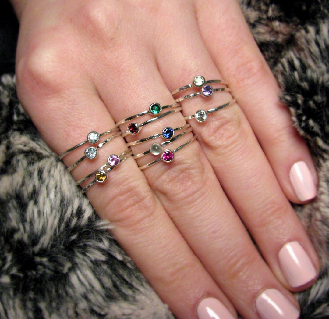 Stackable Mothers Ring - Stackable Birthstone Rings Sterling Silver ...