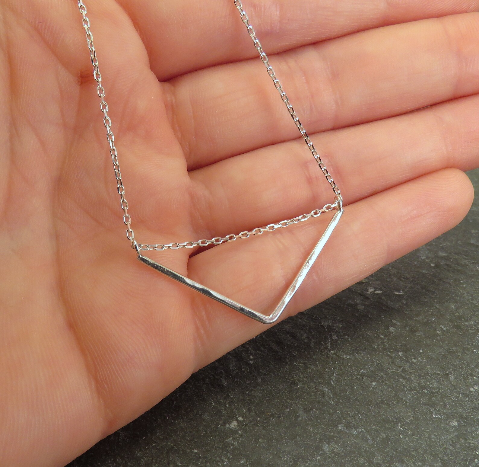 Silver Chevron Necklace Simple Everyday Jewelry Silver V | Etsy