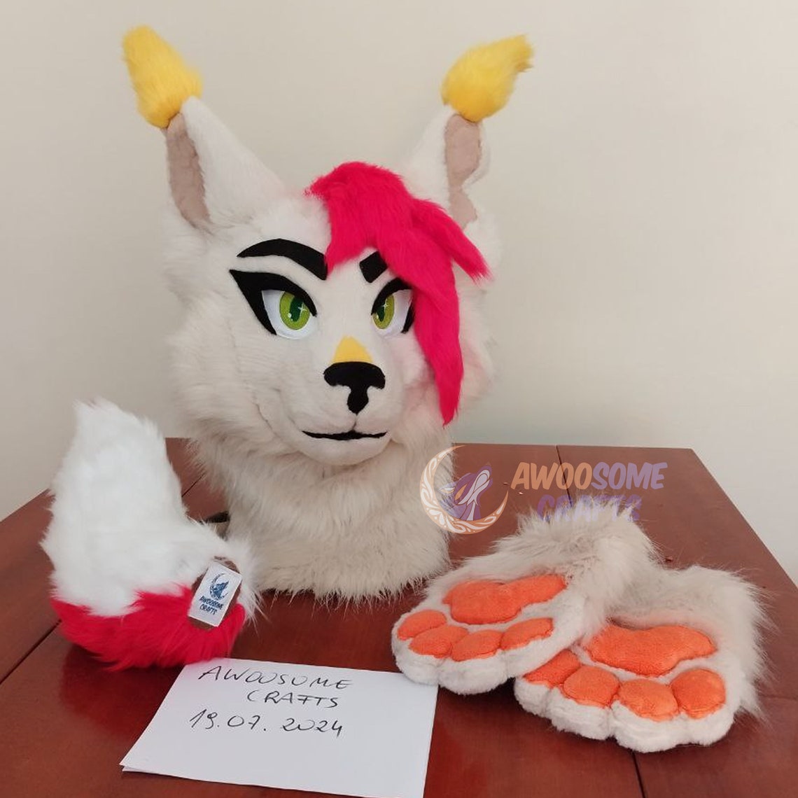 Feline Cat Lynx Fursuit Head With Miten Handpaws and Nub Tail | Mini Partial Fursuit - Etsy