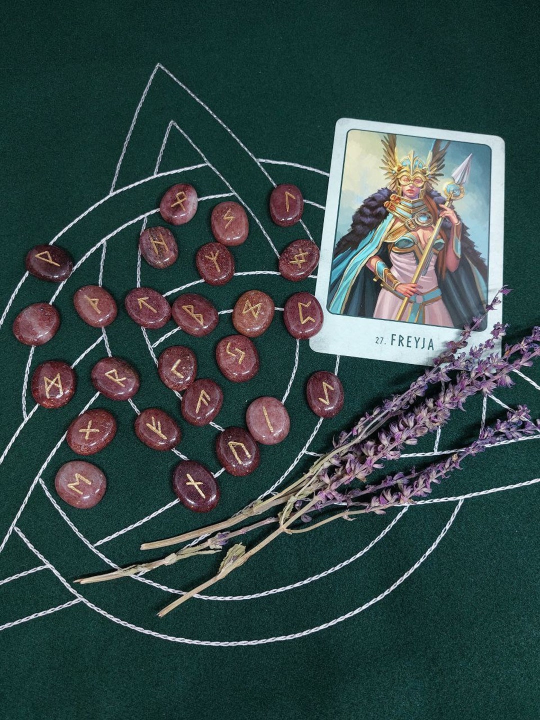 Aventurine Rune Set Freya, Natural Handmade Rune Stone Set With ...