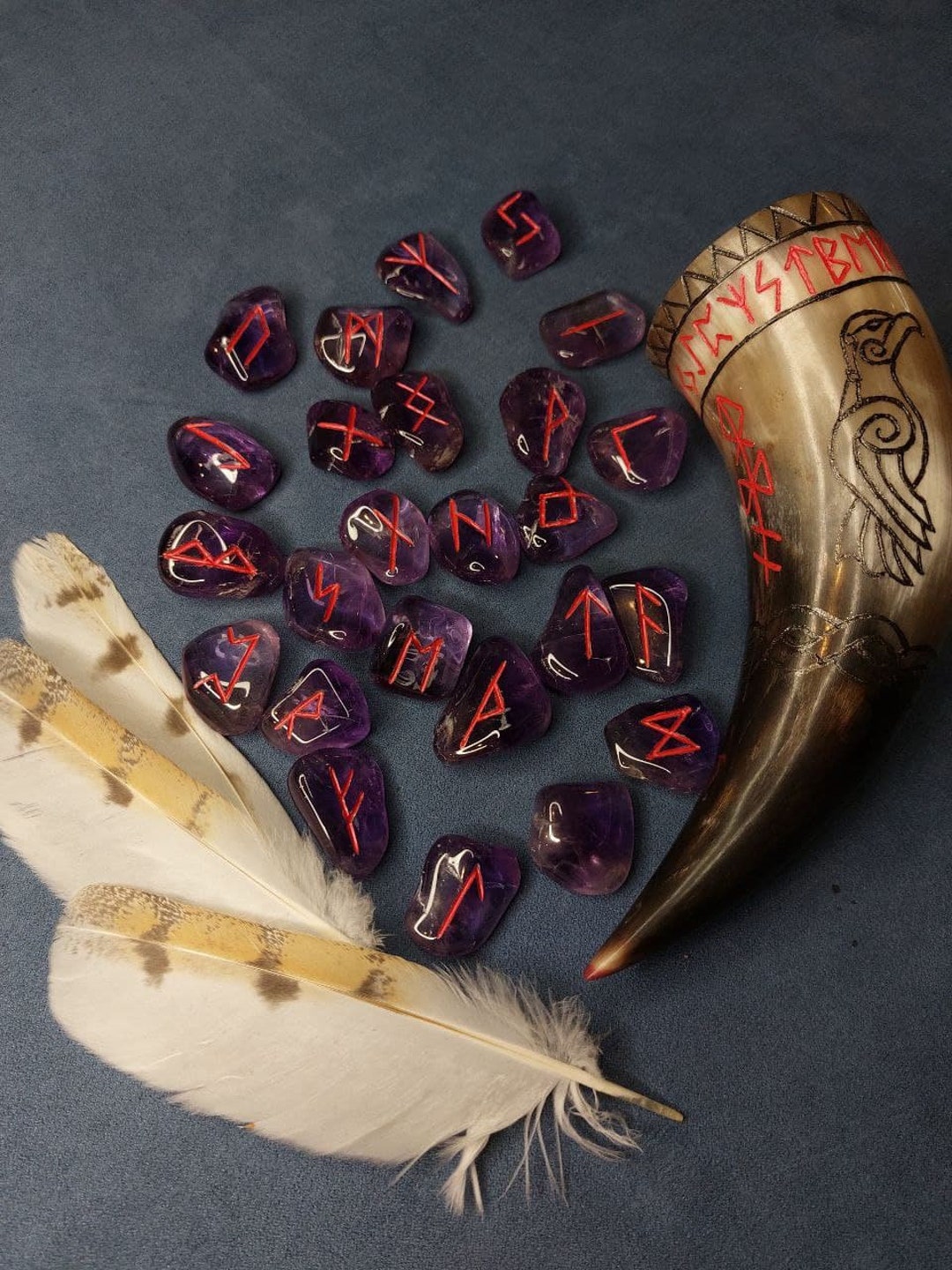 Amethyst Rune Set, Natural Handmade Rune Stone Set With Amethyst ...