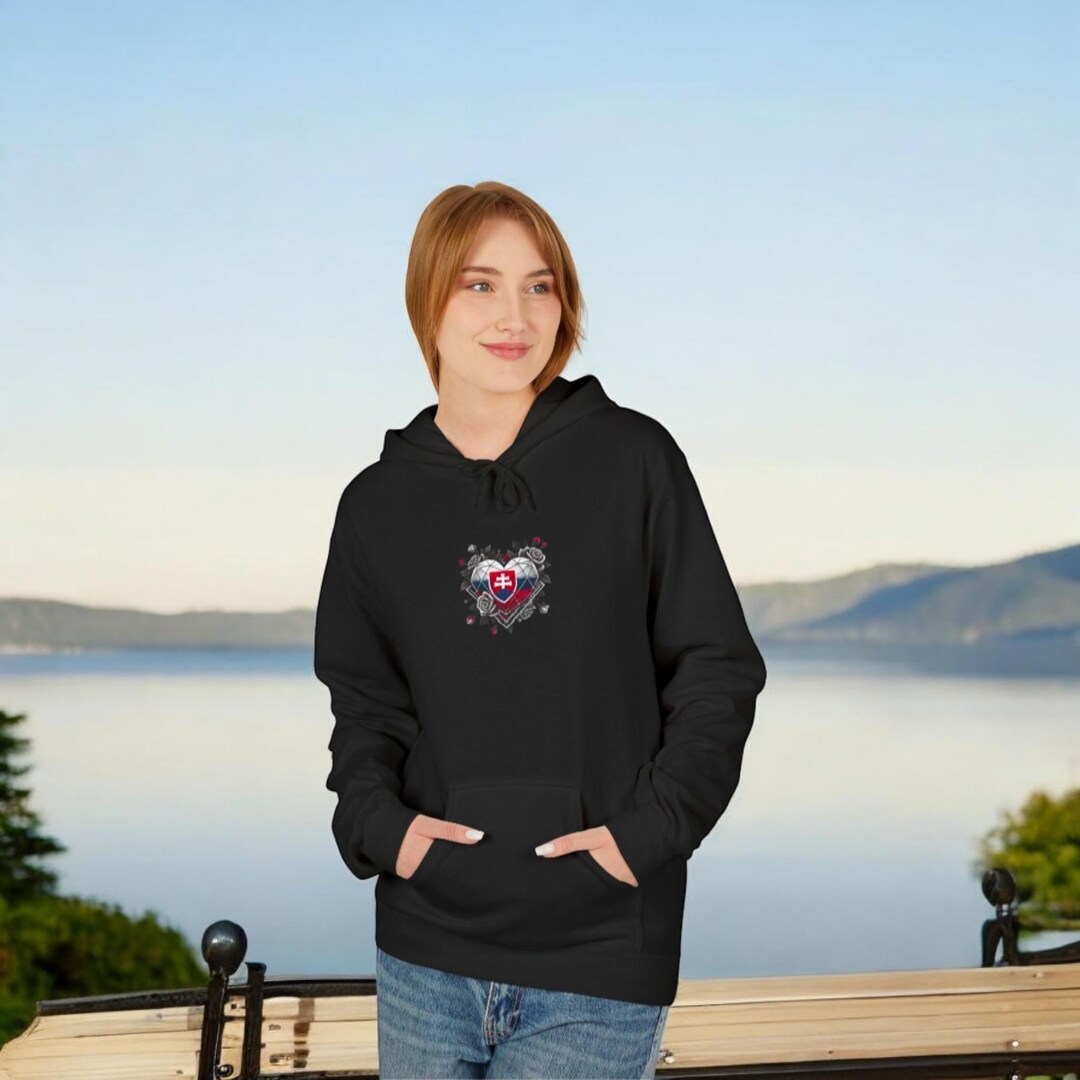 Slovak Flag Soft-style Fleece Hoodie - Geometric Heart Sweatshirt With ...
