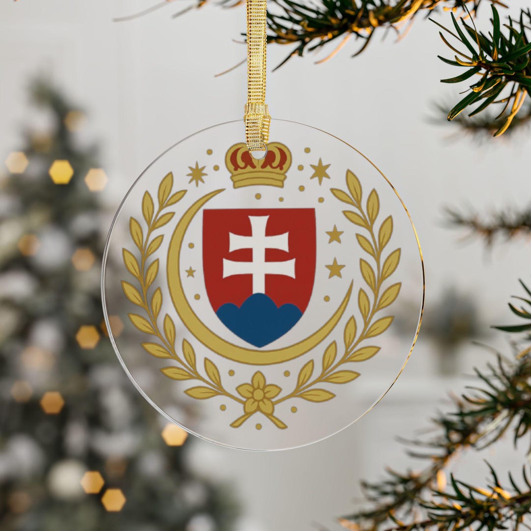 Slovakia Coat of Arms Acrylic Ornament | Heraldic Crest Holiday Decor ...