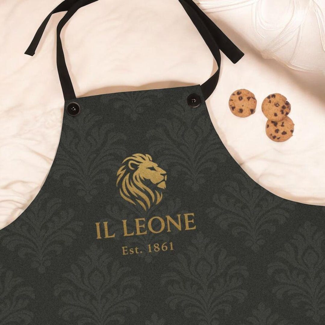 Elegant Italian Chef Apron With Lion Logo IL LEONE Est. 1861 Stylish ...