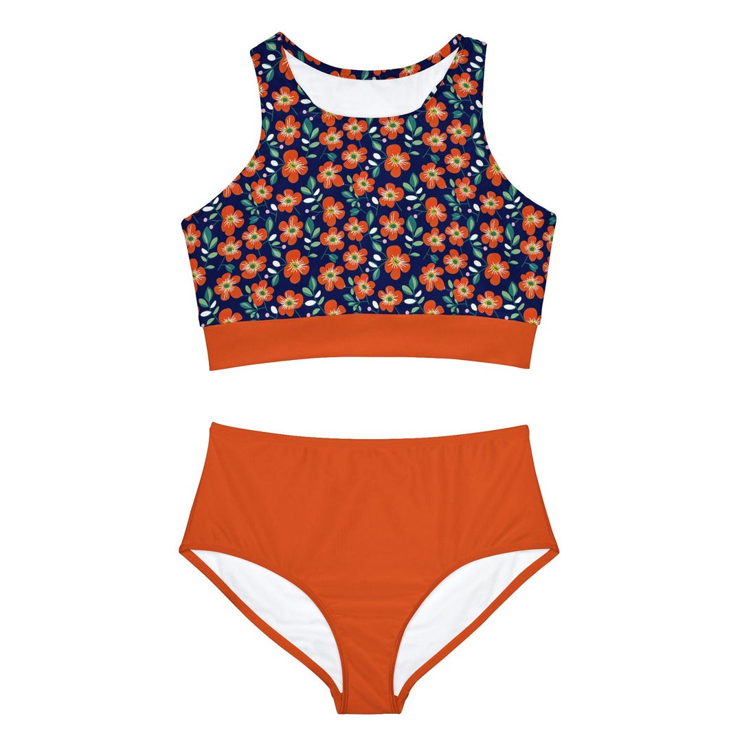 Sporty Floral Bikini Set for Active Women, Swimwear, Beachwear, Summer ...