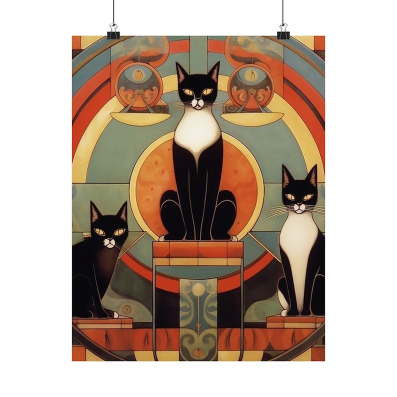 Cat Tree Art Deco Poster - Etsy