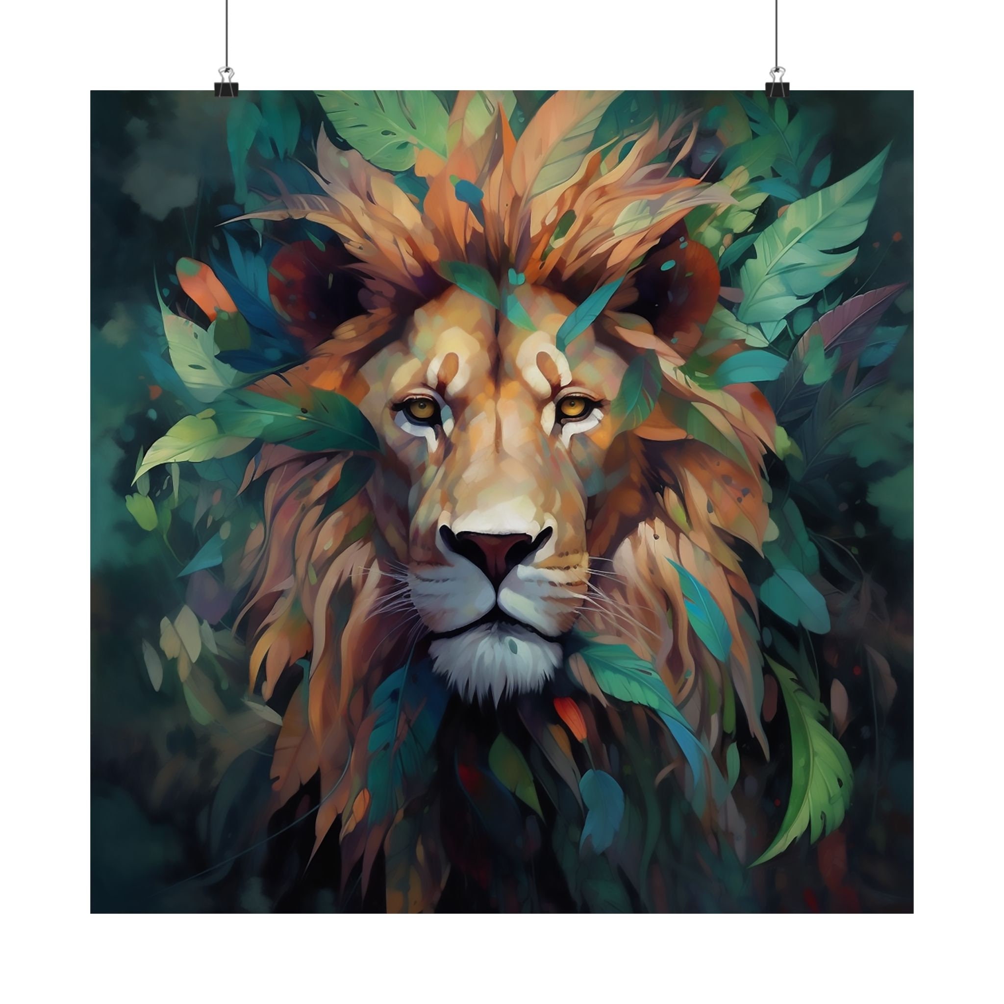 Stalker - Lion Leaves Wildlife Animal Nature Art Poster - Etsy