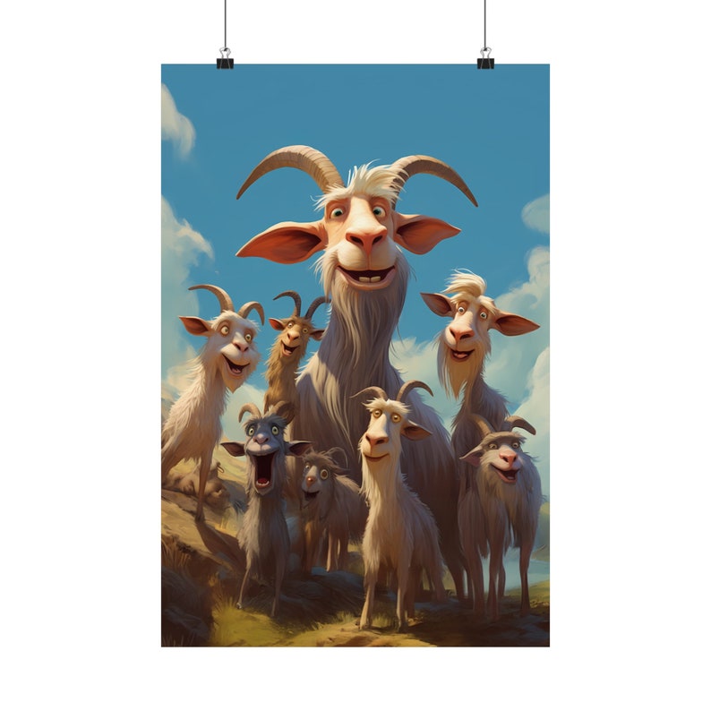 Hilly Goats Farm Animal Cartoon Art Poster - Etsy
