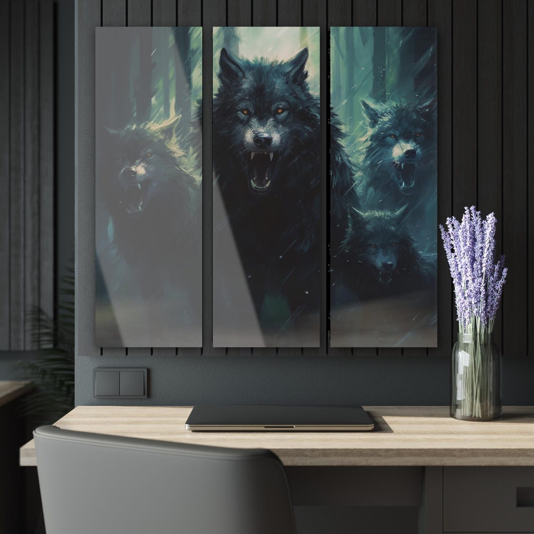 Wolf Pack Three Panel Acrylic Prints, Original Triptych Art, Unique ...