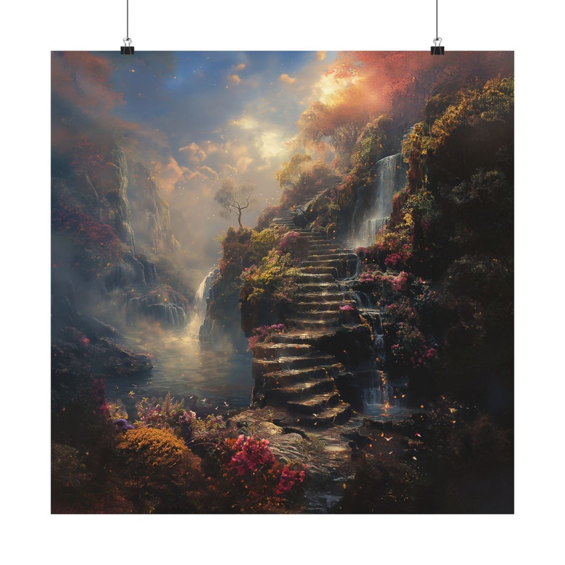 Stairway to Heaven - Waterfalls Fantasy World Art Poster - Etsy