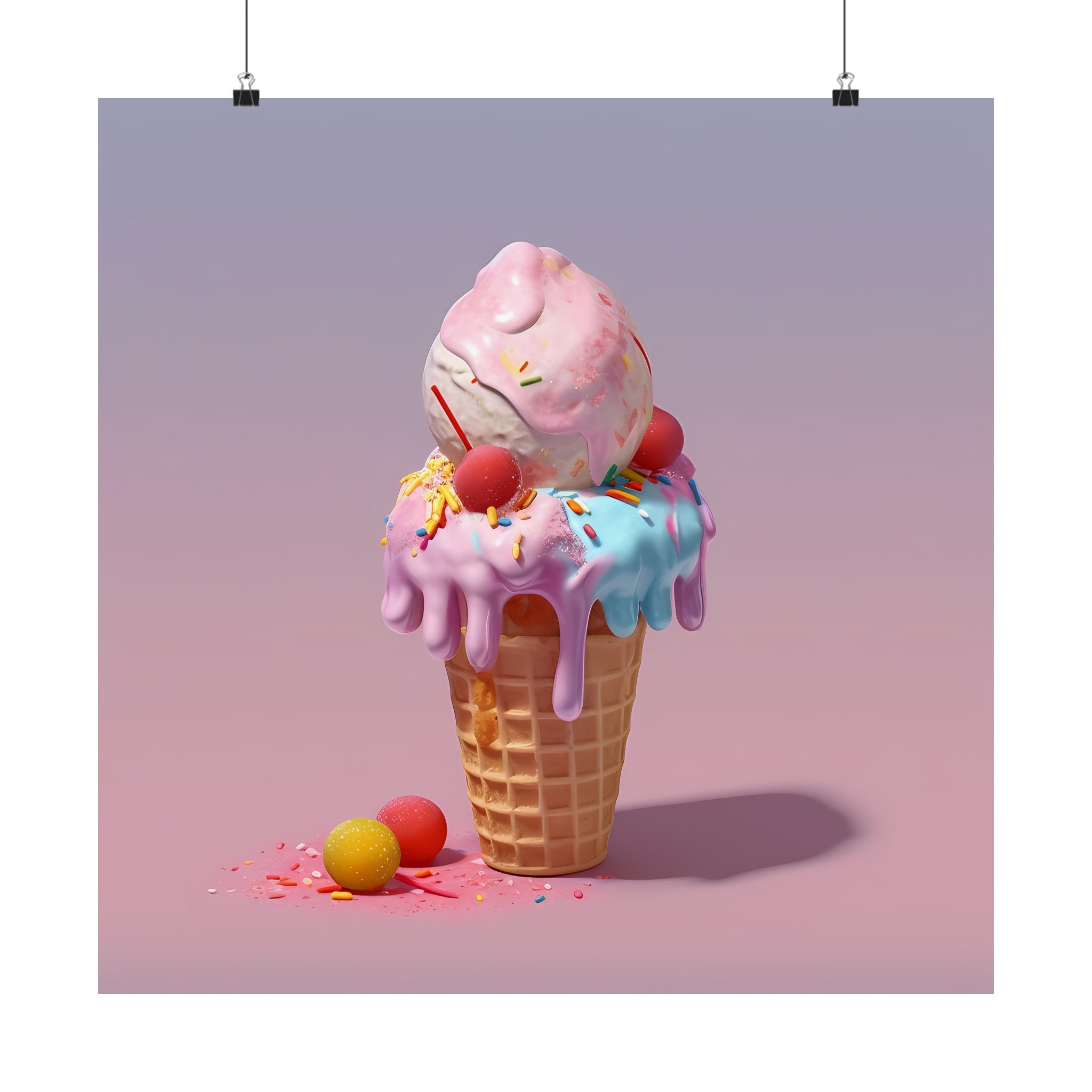Drippy Ice Cream Cone Food Cartoon Art Poster - Etsy