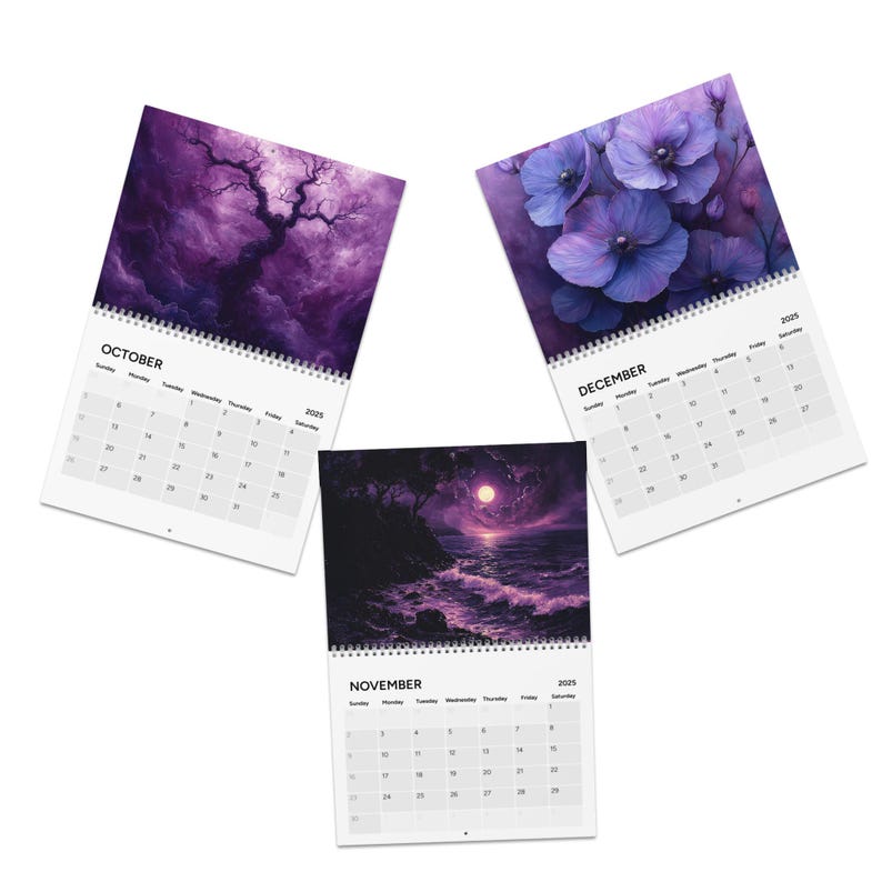 Calendario 2025 en color morado: diseños originales únicos, calendario ...