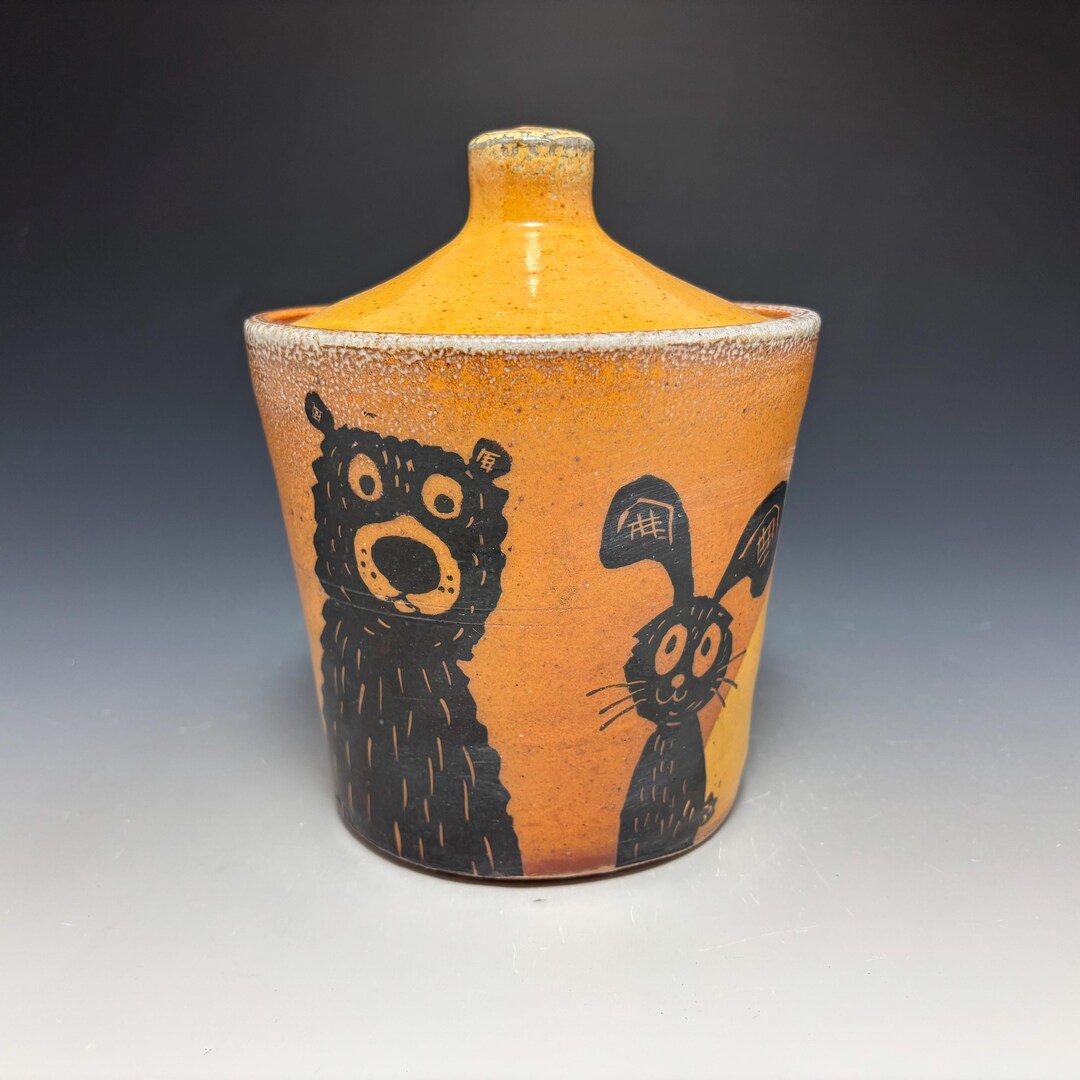 Bear and Rabbit Jar - 6 1/2 " Tall - Soda Glazed Stoneware - Ron ...