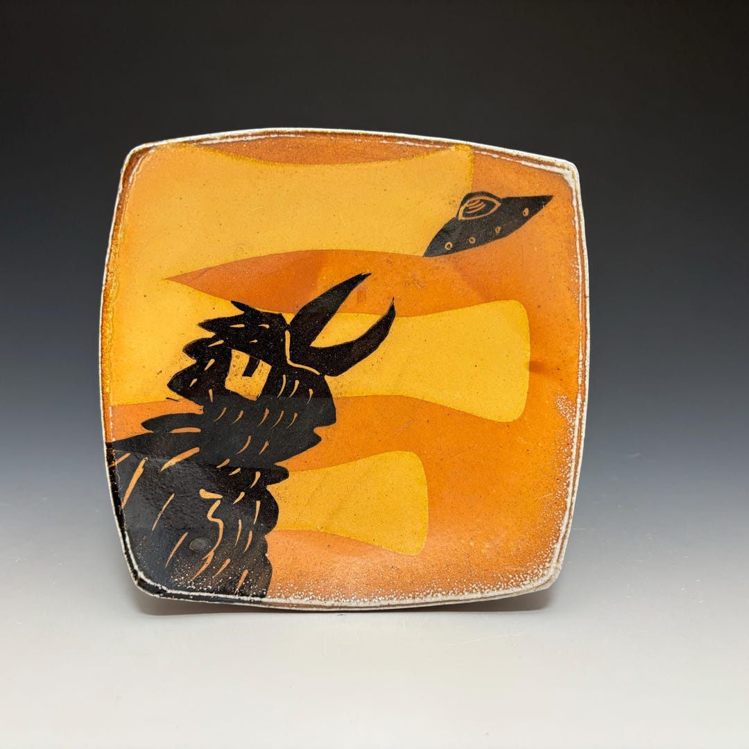 Angry Bird and UFO Squared Dish Titanium Yellow 6 X 6 Soda Fired ...