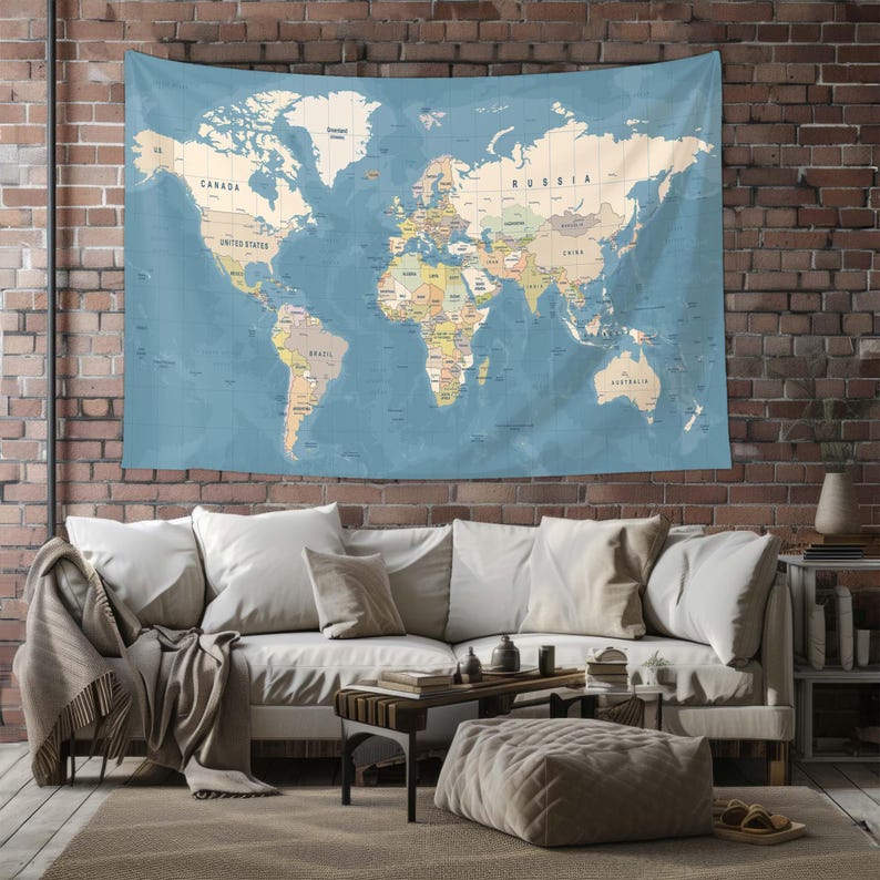 World Map Tapestry, Back to School, Map Tapestry, Wall Art Decor, Wall ...