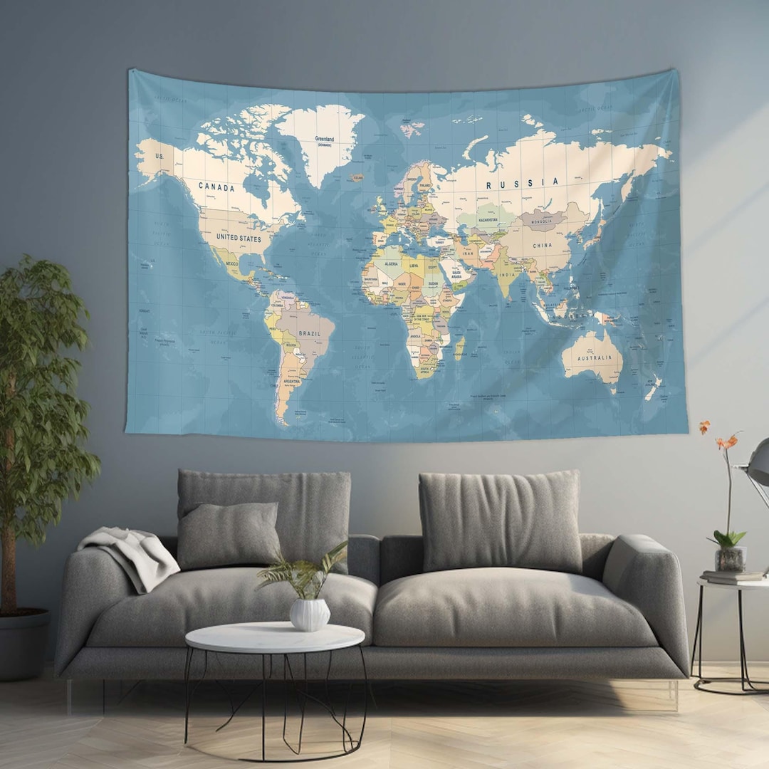 World Map Tapestry, Back to School, Map Tapestry, Wall Art Decor, Wall ...
