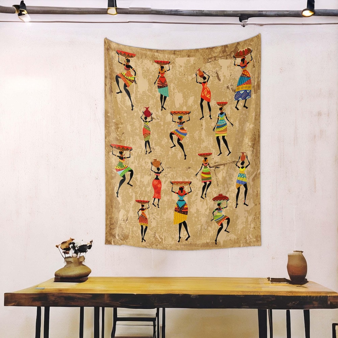 Dancing Women African Tapestry, Wall Decor Festive, Ethnic Tapestry ...