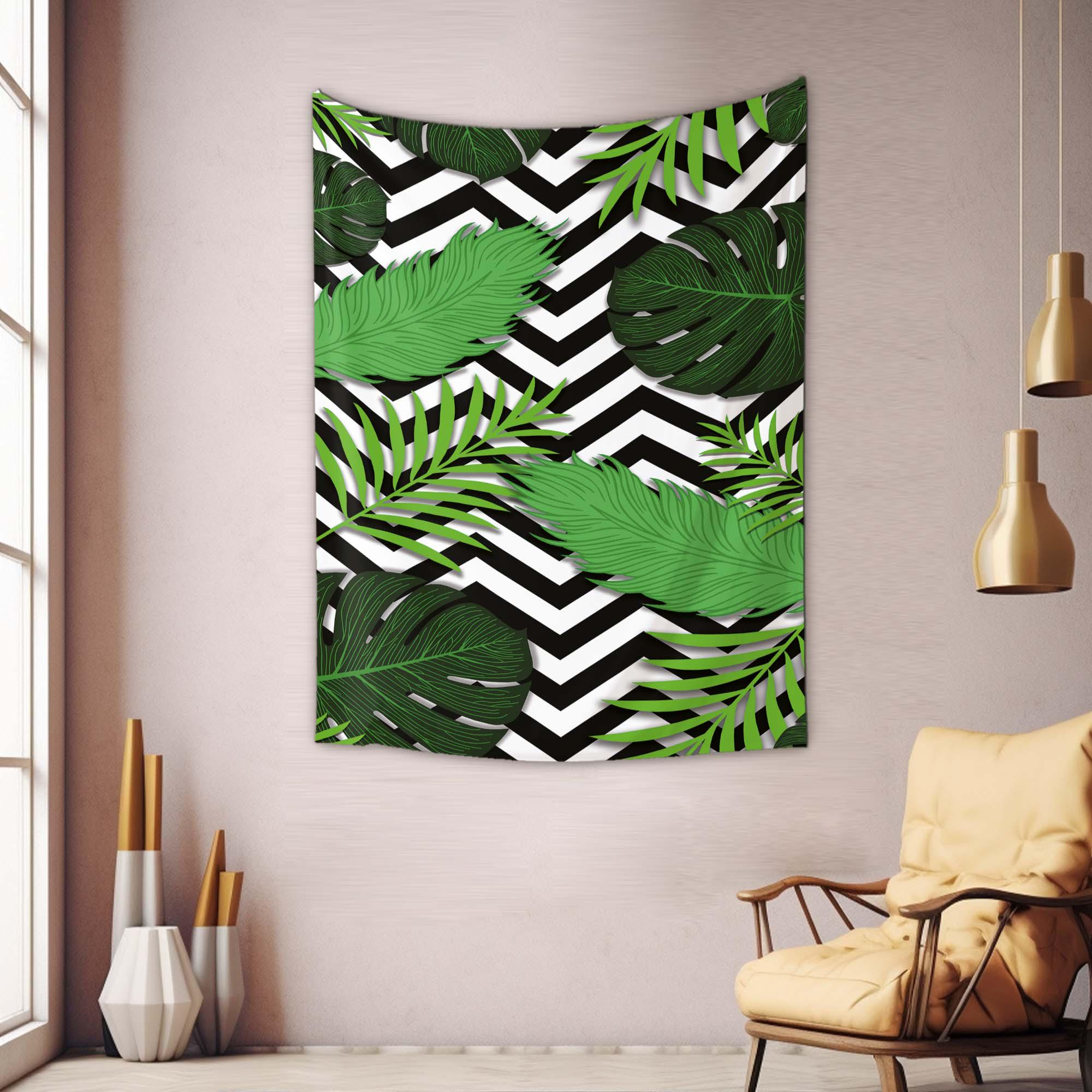 Green Leaf Tapestry, Green Jungle Art Wall Hanging, Botanical Nature ...