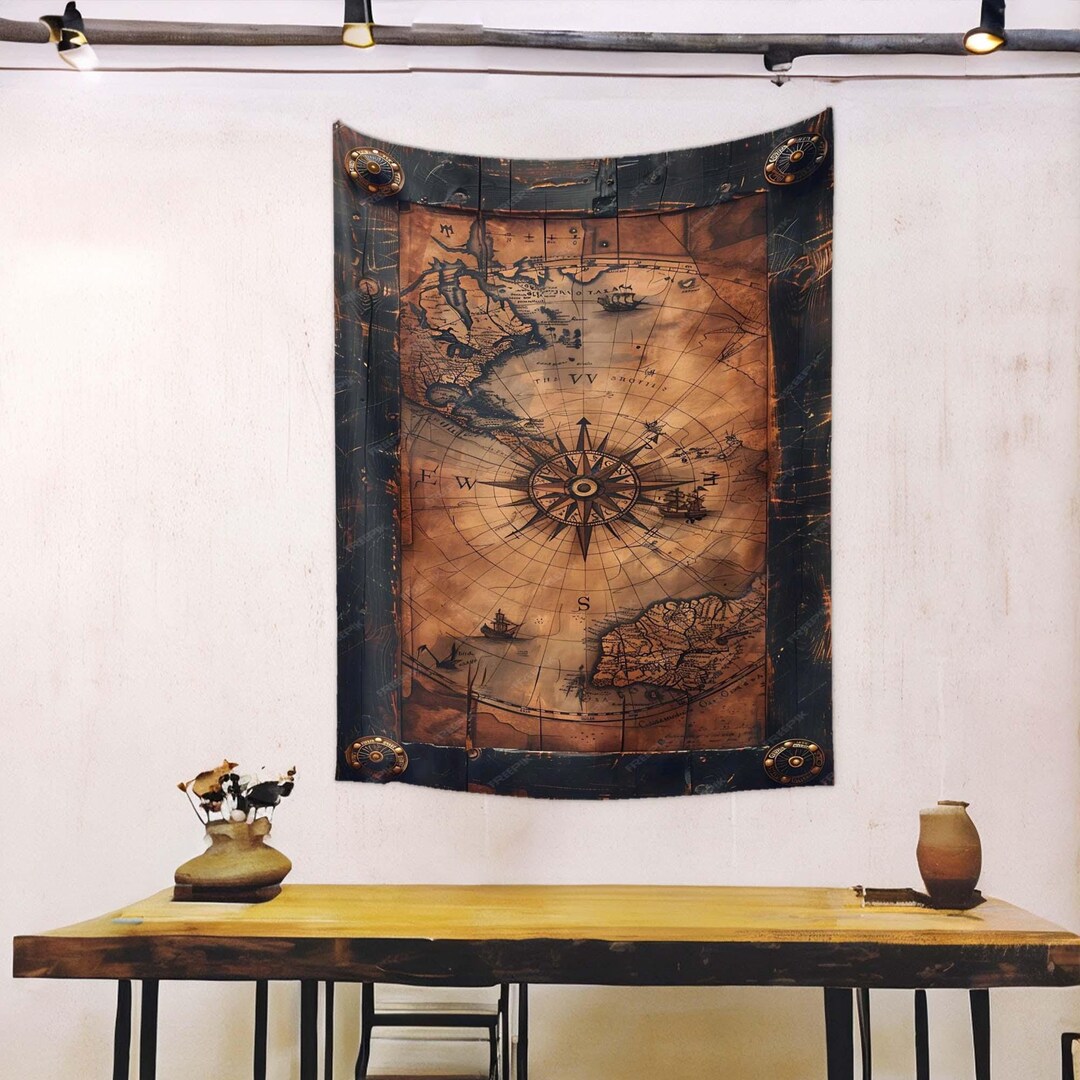 Map Tapestry, Compass Art Tapestry, School Tapestry, Collage Dorm ...