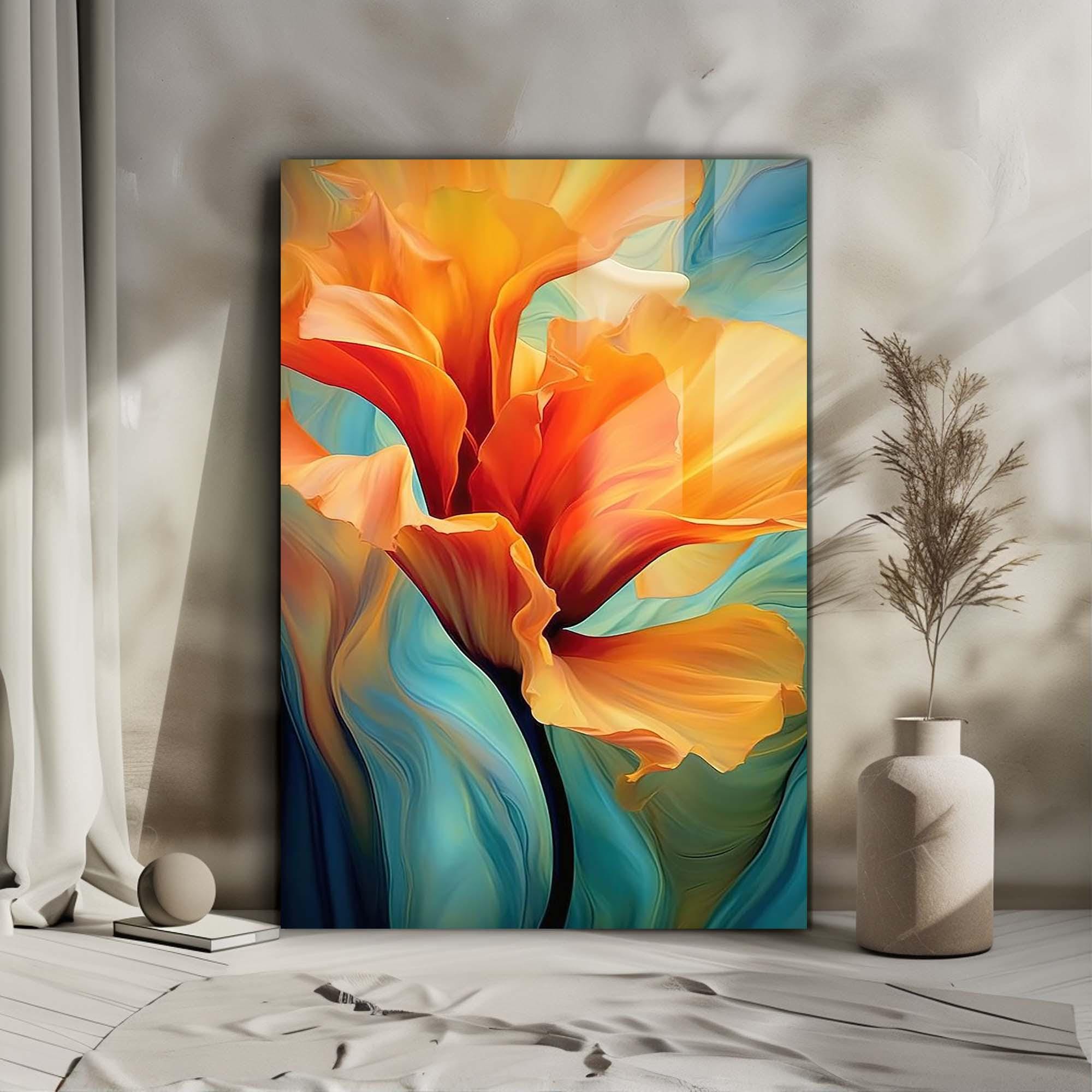 Floral Glass Wall Art, Modern Glass Wall Decor, Tempered Glass Wall Art ...