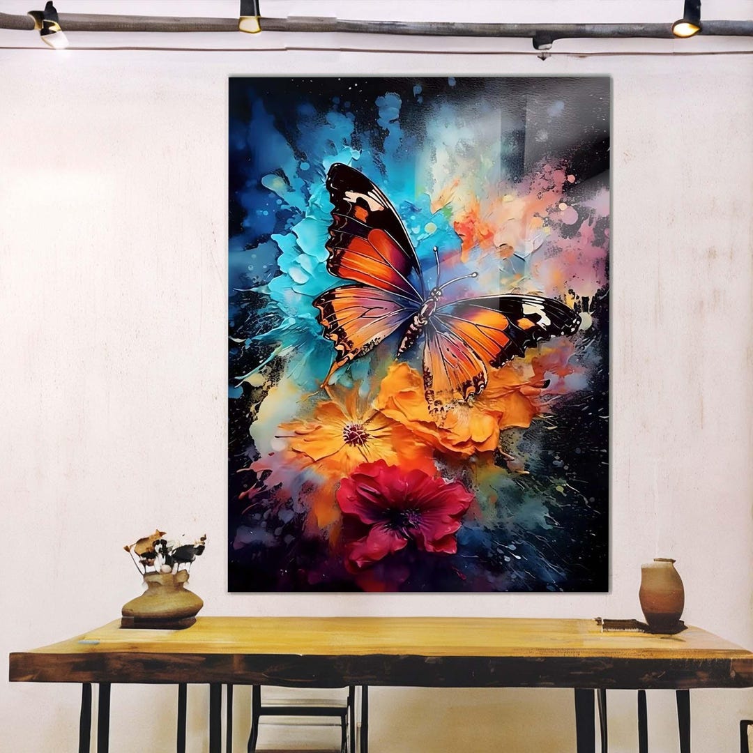 Butterfly Art for Living Room Wall Decor, Tempered Glass Wall Art ...