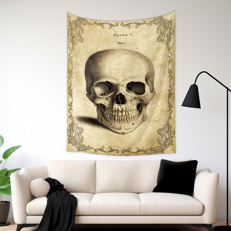 Skull Decor Vintage Anatomy Skeleton Tapestry, Collage Dorm Tapestry ...