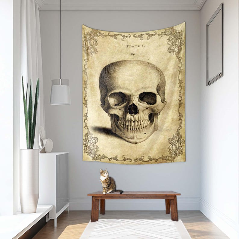 Skull Decor Vintage Anatomy Skeleton Tapestry, Collage Dorm Tapestry ...