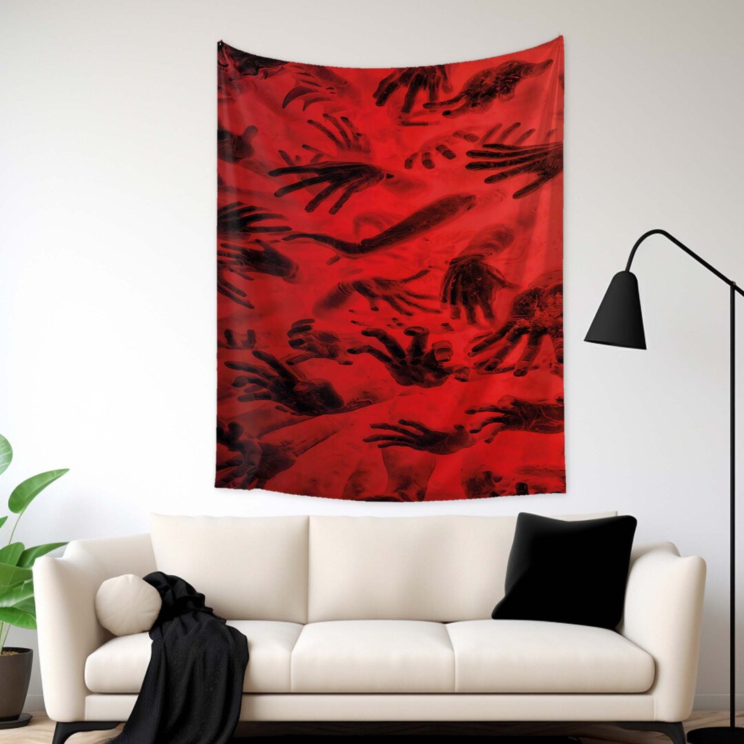 Red Bloody Hands Dirty Tapestry, Collage Tapestry Decor, Bloody Hand ...
