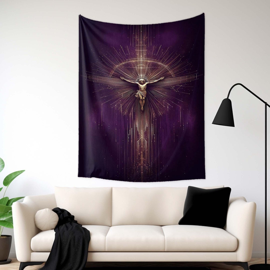 Jesus Tapestry, Cross Jesus Tapestry, Purple Decor Art, Religious ...