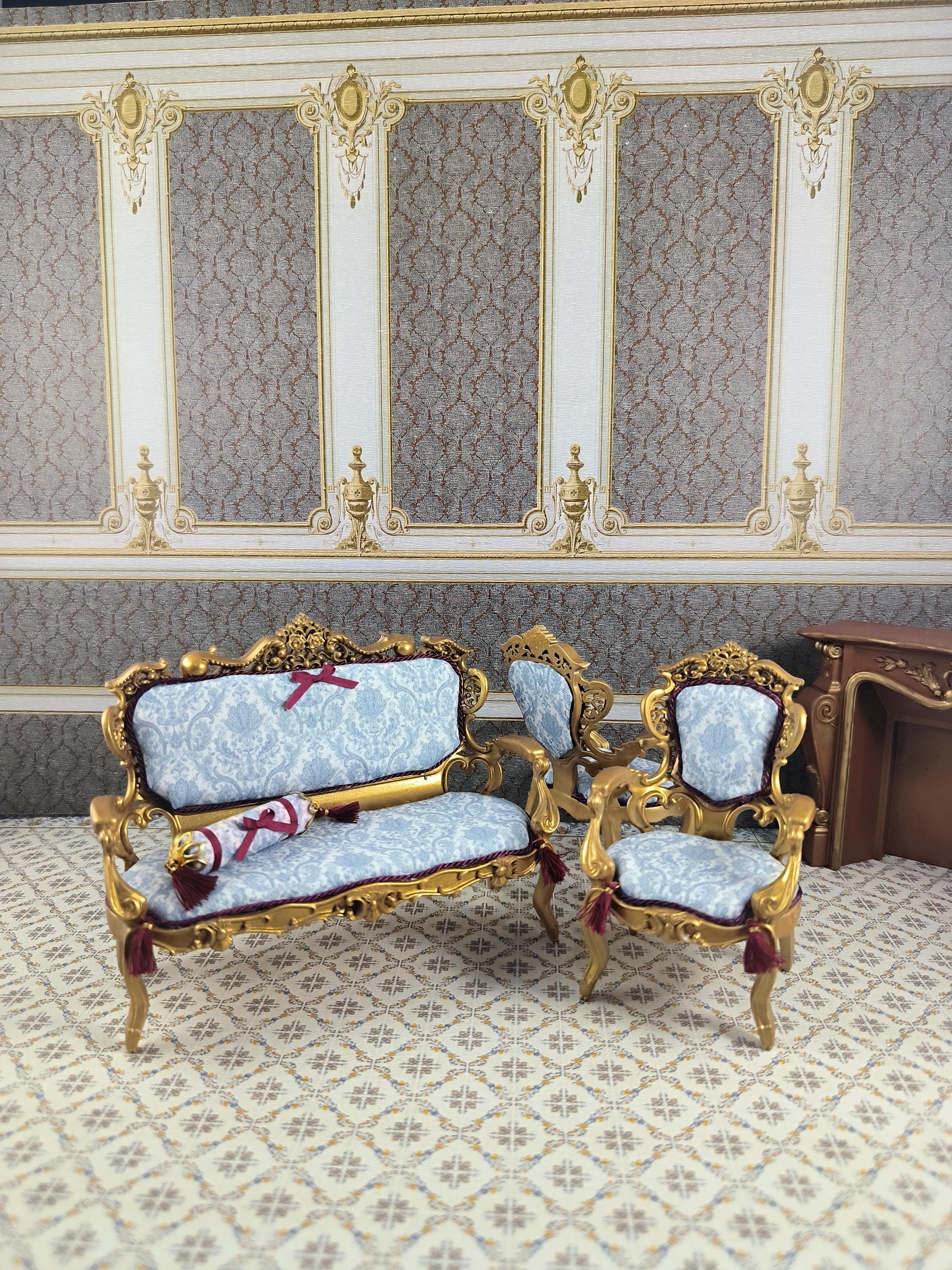 Luxury 1:12 Scale Baroque Miniature Sofa Set – French Louis XV ...