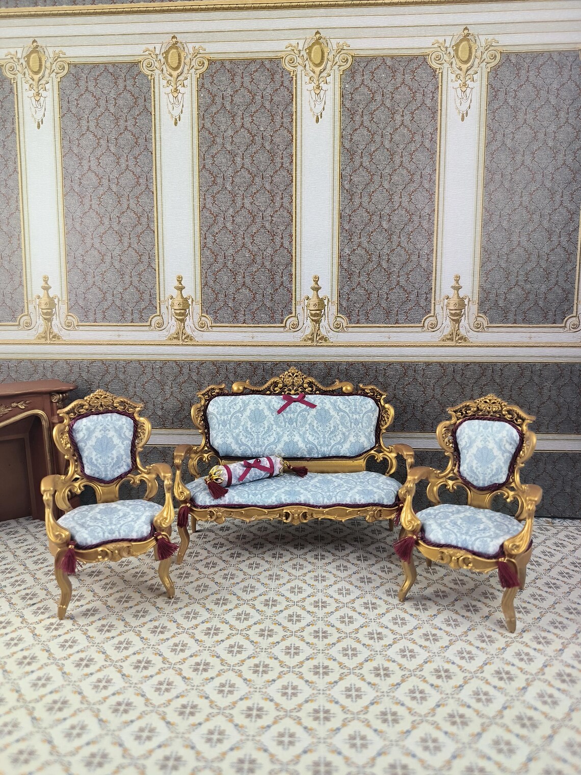 Luxury 1:12 Scale Baroque Miniature Sofa Set – French Louis XV ...
