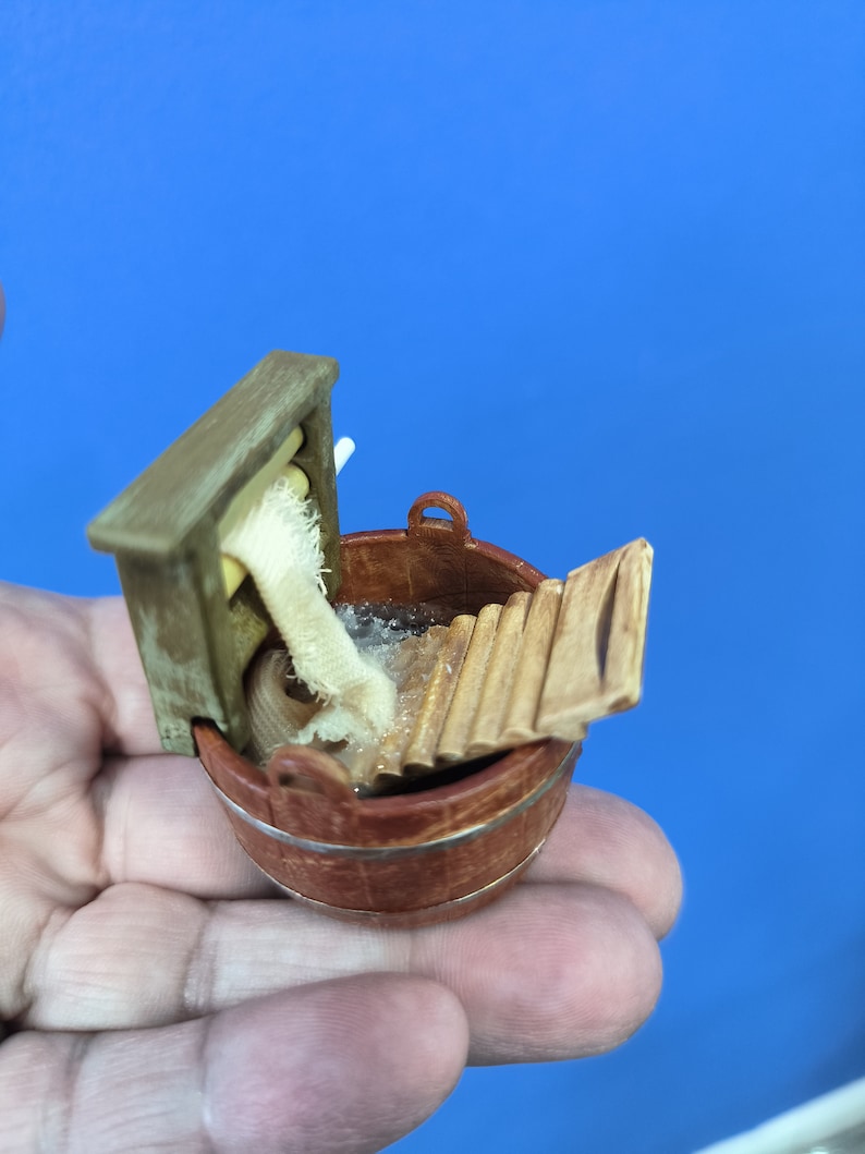 Miniature Washbasin, Washing Machine and Stool for 1/12 Scale Dollhouse ...