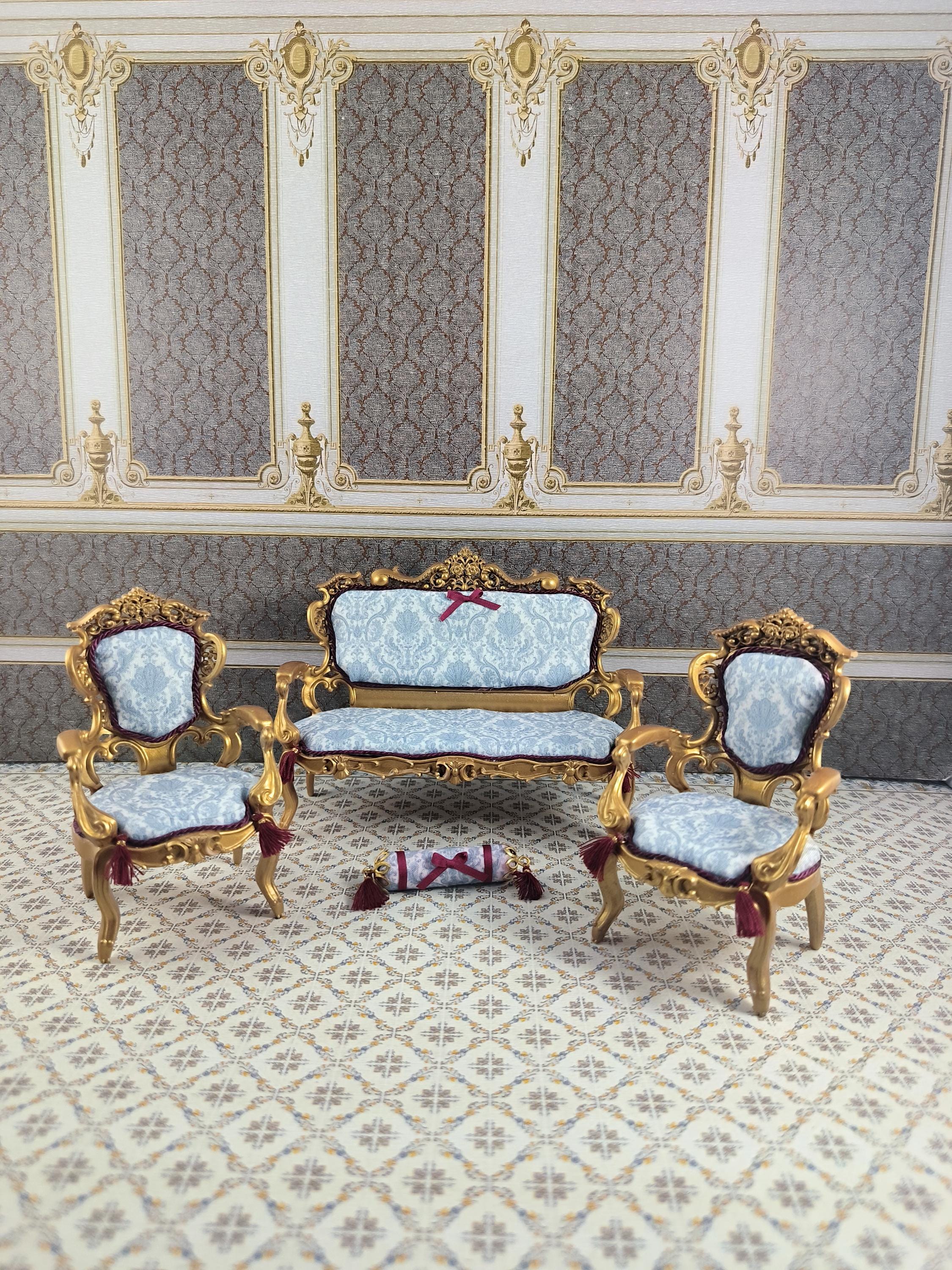 Luxury 1:12 Scale Baroque Miniature Sofa Set – French Louis XV ...