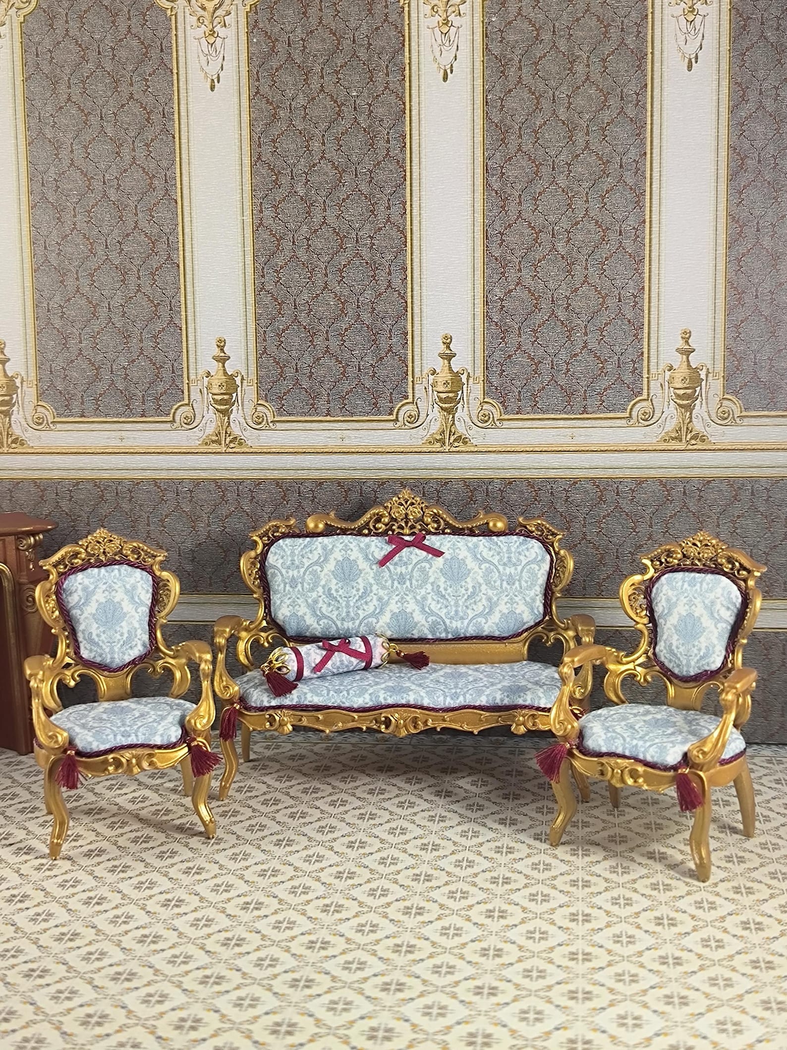 Luxury 1:12 Scale Baroque Miniature Sofa Set – French Louis XV ...